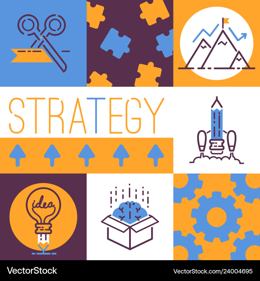 Outline strategy icons banner Royalty Free Vector Image