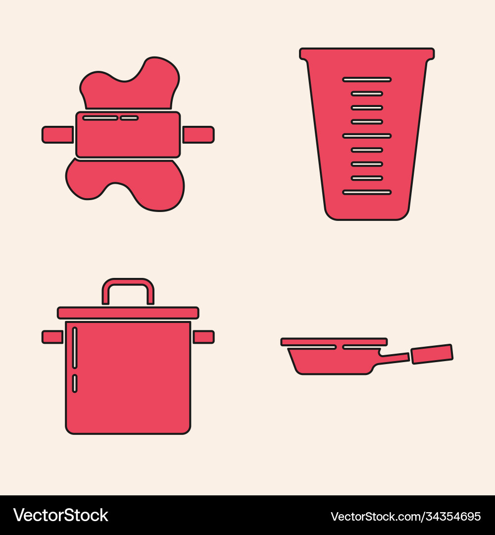 Set frying pan rolling pin on dough measuring Vector Image
