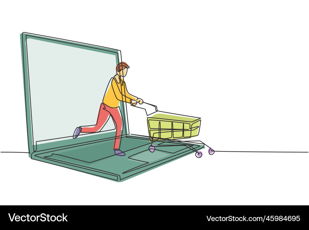 Single one line drawing young man coming out Vector Image