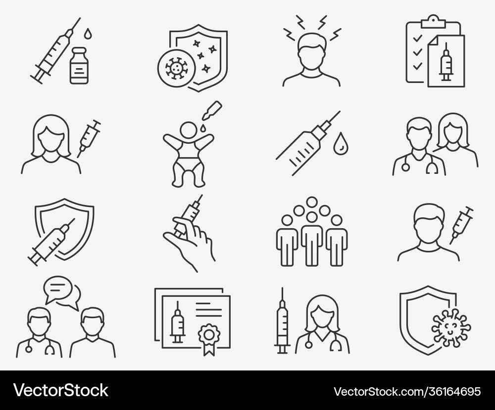 Vaccine icon set collection syringe Royalty Free Vector