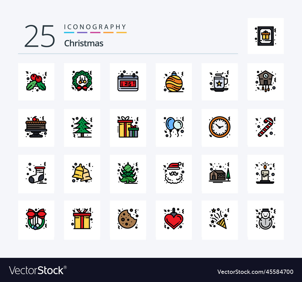 Christmas 25 line filled icon pack including Vector Image