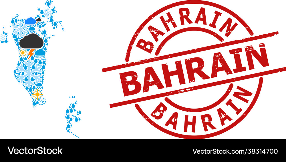 Climate mosaic map bahrain and distress stamp Vector Image