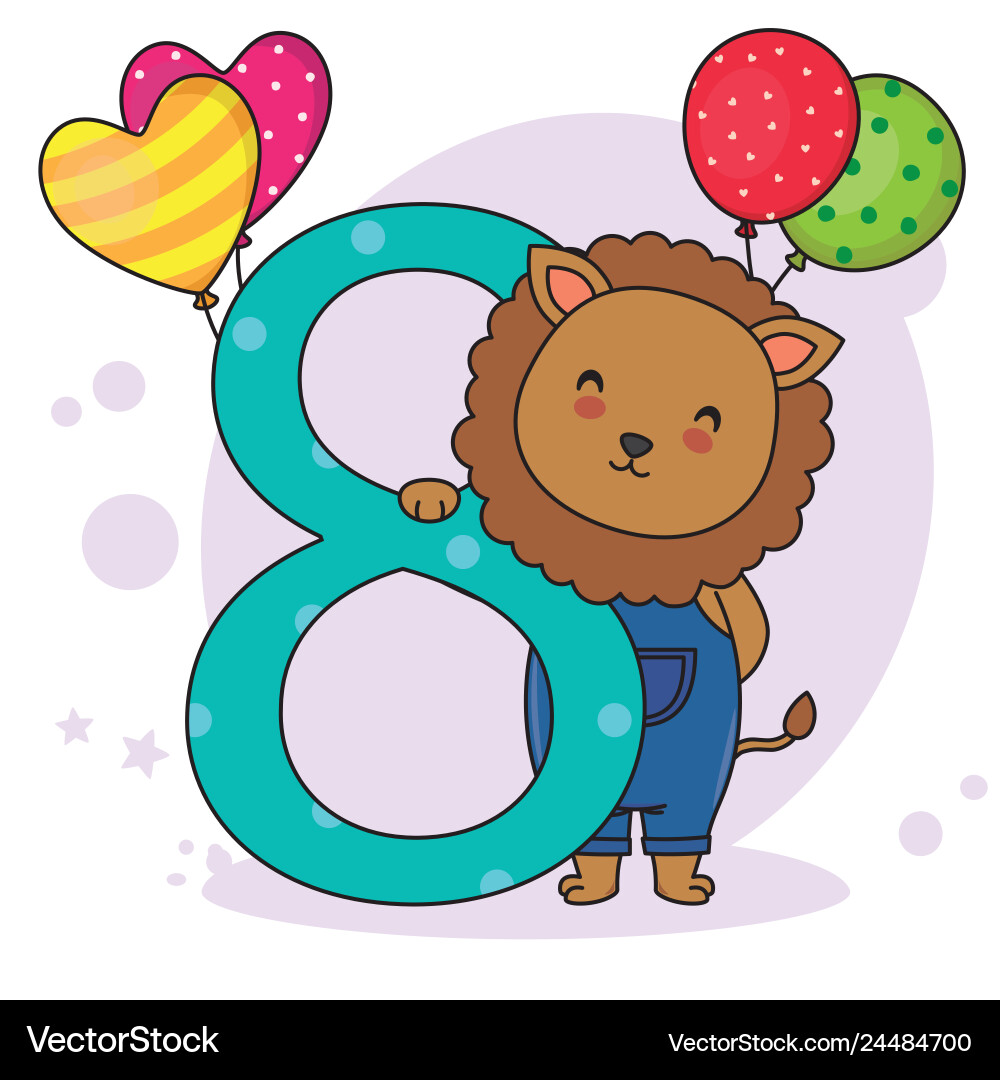 Cute lion with number eight Royalty Free Vector Image