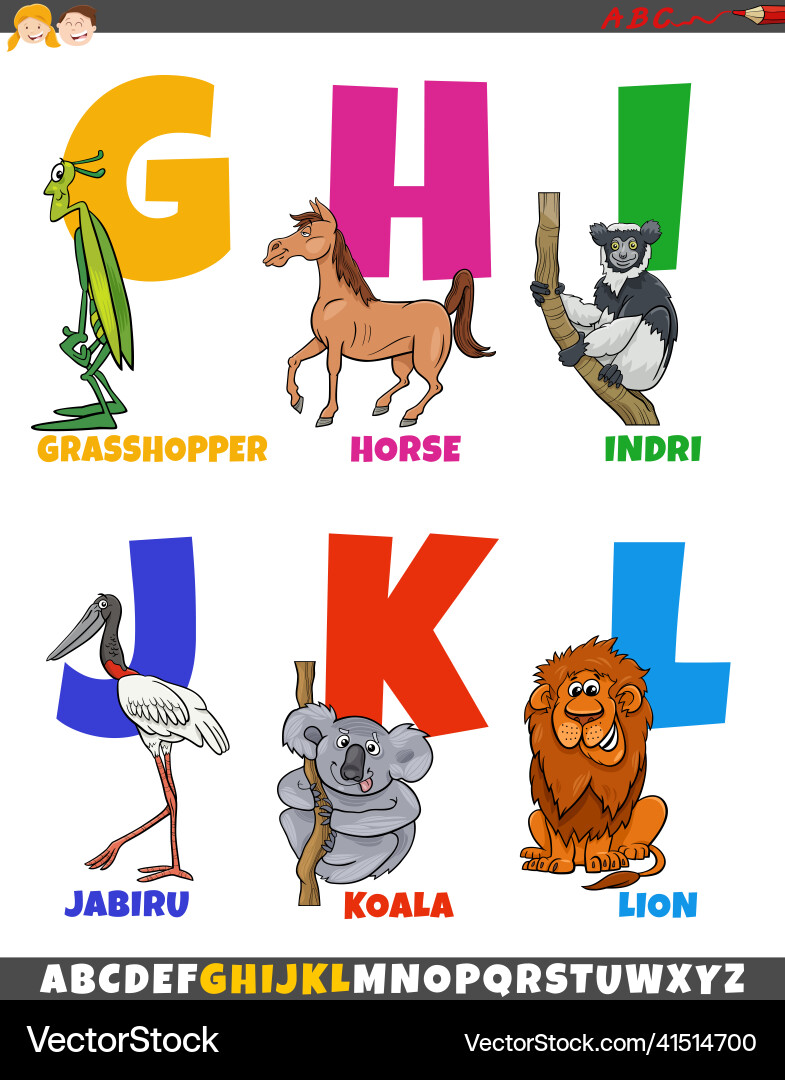 Educational alphabet set with cartoon animal Vector Image