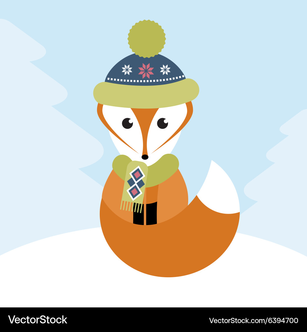 Fox in the winter forest Royalty Free Vector Image