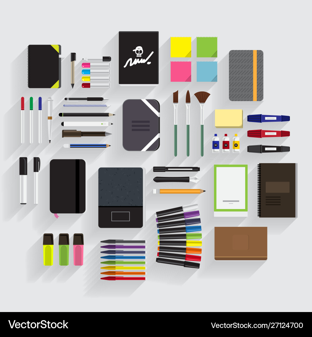 Pen pencill sketch book drawing element item set Vector Image