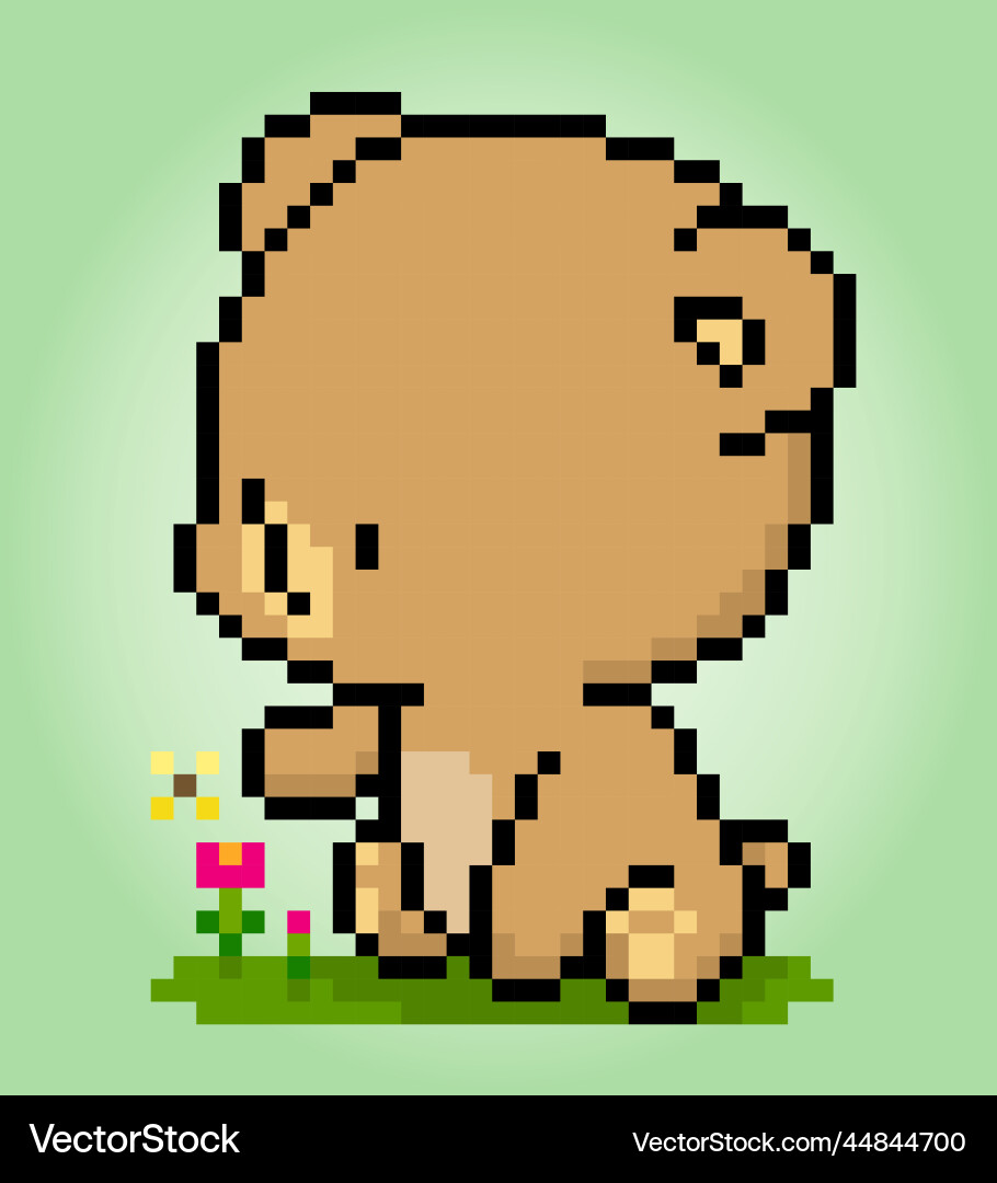 Pixel 8 bit brown bear sitting animal game assets Vector Image