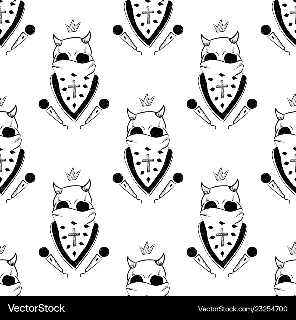 Rap music hip hop doodle pattern with Royalty Free Vector