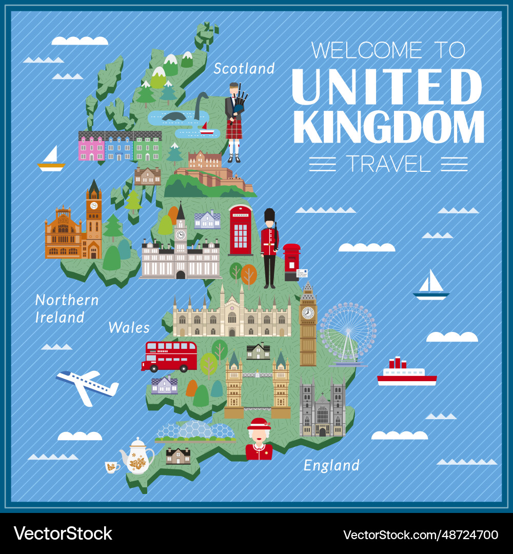 United kingdom travel map Royalty Free Vector Image