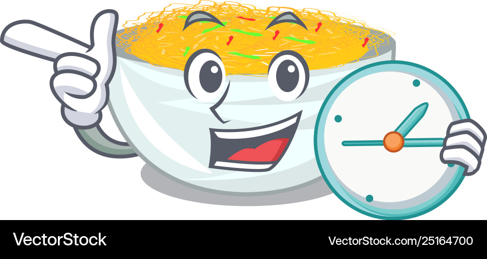 With clock fried noodles isolated with the Vector Image