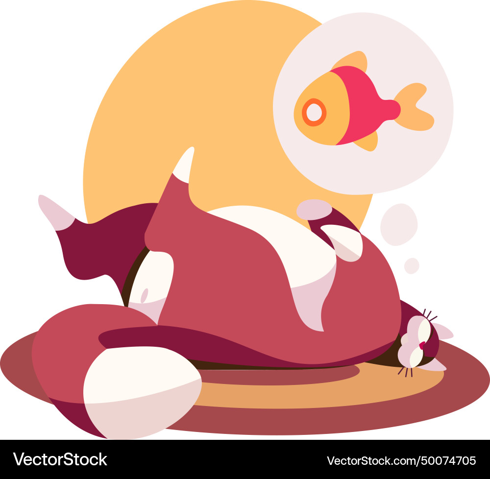 A dreaming cat envisions fish restful sleep Vector Image