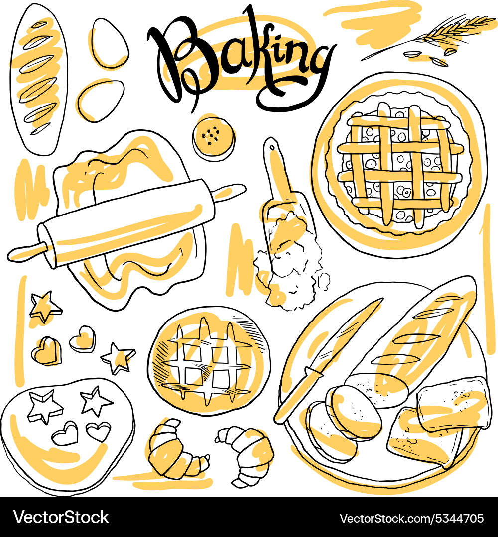 Beautiful hand-draw set of baking Royalty Free Vector Image