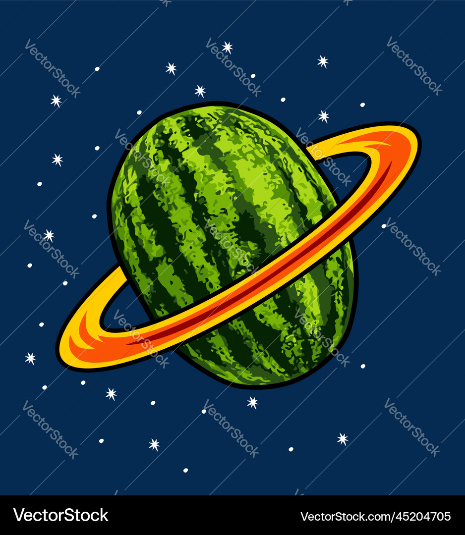 Cartoon watermelon planet in space Royalty Free Vector Image