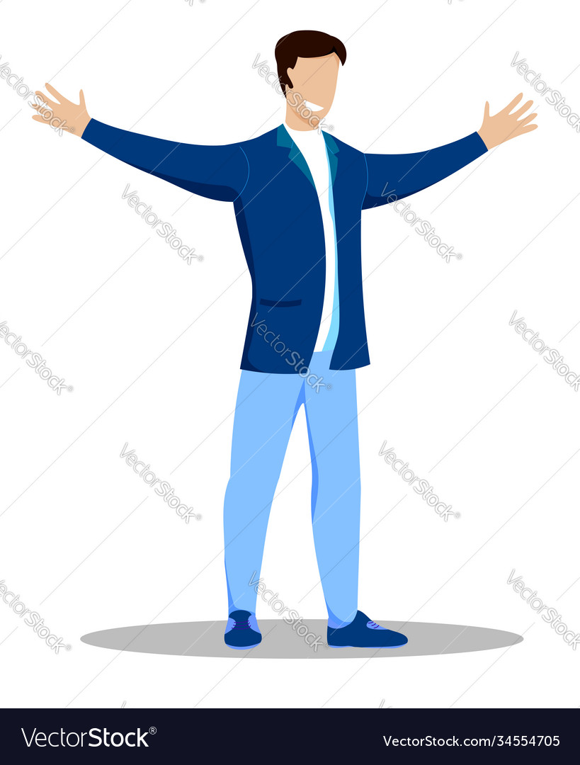 Man stands smiling with wide open hands arms Vector Image