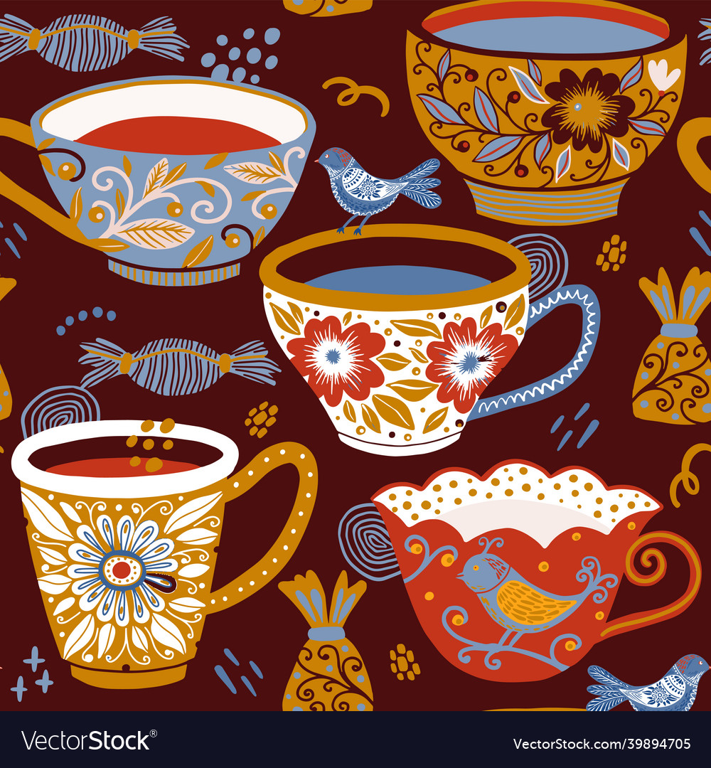 Tea mug texture pattern teatime pattern Royalty Free Vector