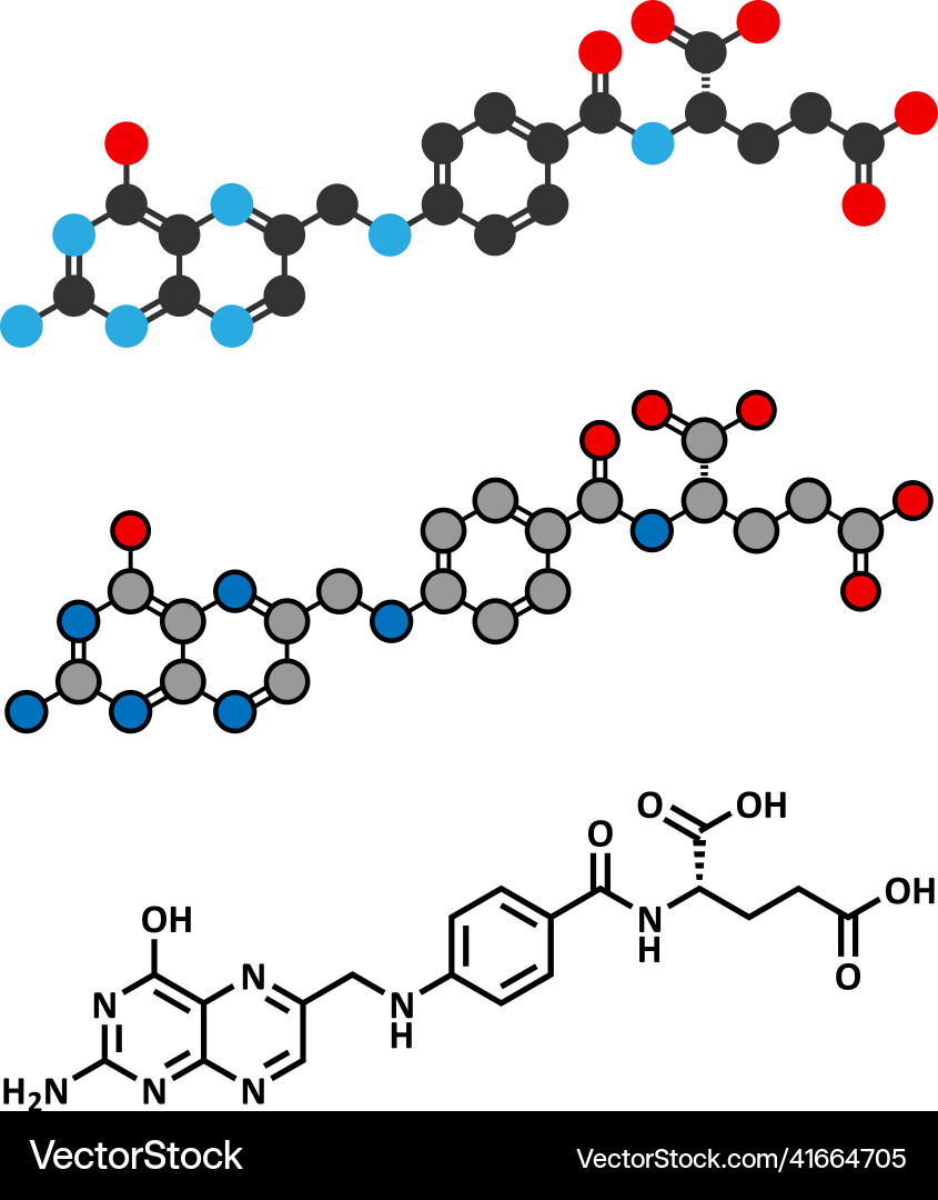 Vitamin b9 folic acid molecule stylized 2d Vector Image
