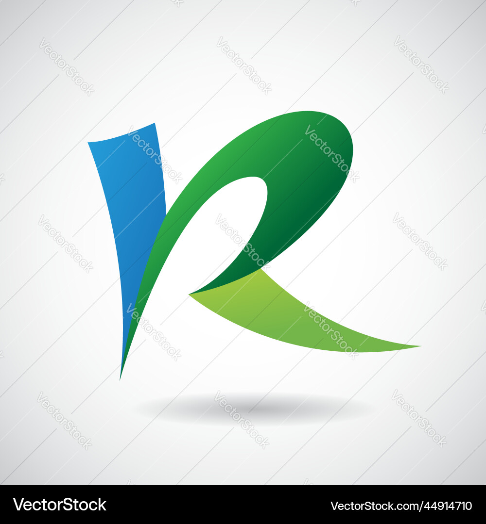 Blue and green curvy lowercase letter k Royalty Free Vector