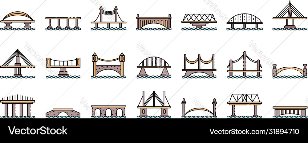 Bridges icons set line color Royalty Free Vector Image