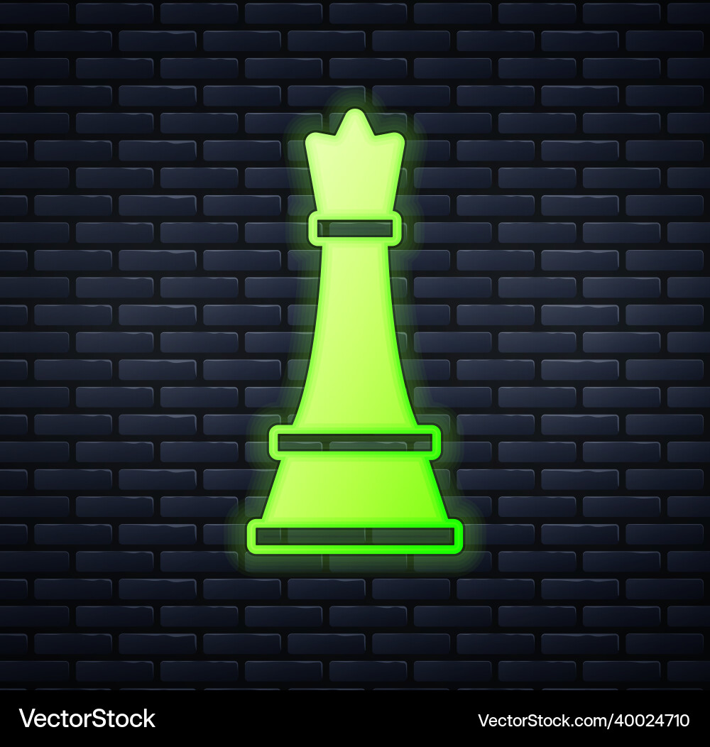 Glowing neon chess icon isolated on brick wall Vector Image