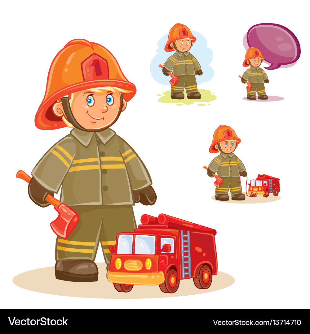 Icon small child firefighter and his Royalty Free Vector