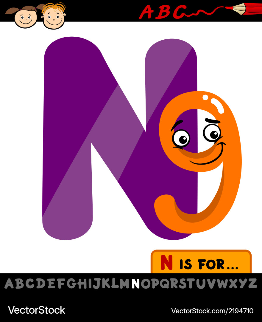 Letter n with nine cartoon Royalty Free Vector Image