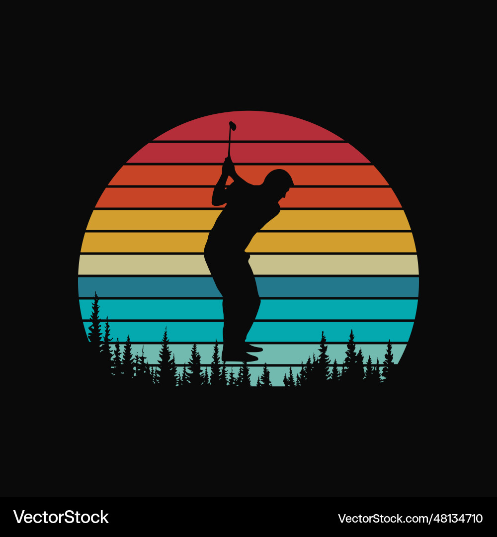 Retro golfer swing vintage sunset playing golf Vector Image
