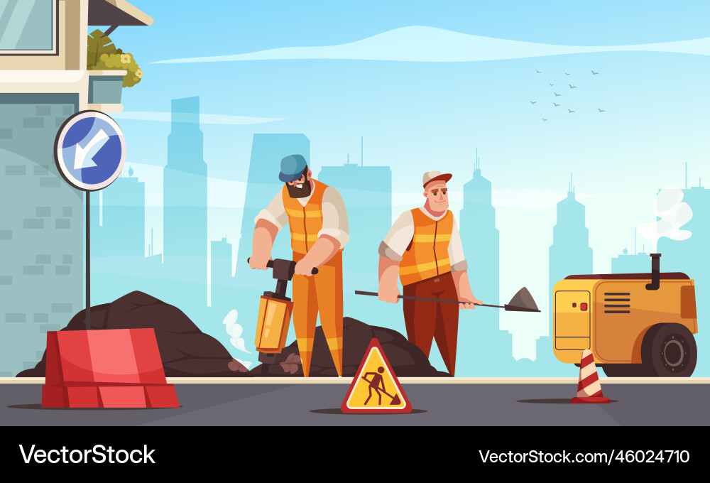 Road repair cartoon Royalty Free Vector Image - VectorStock