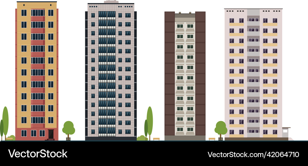 Set of multi-storey buildings different form Vector Image