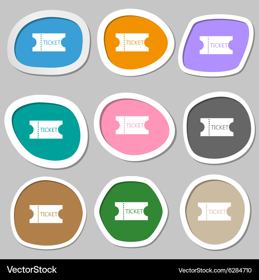 Ticket icon sign multicolored paper stickers Vector Image