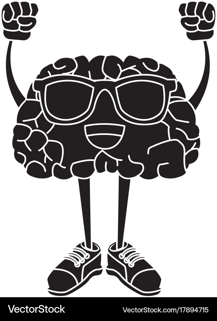 Cute brain cartoon with hands up Royalty Free Vector Image