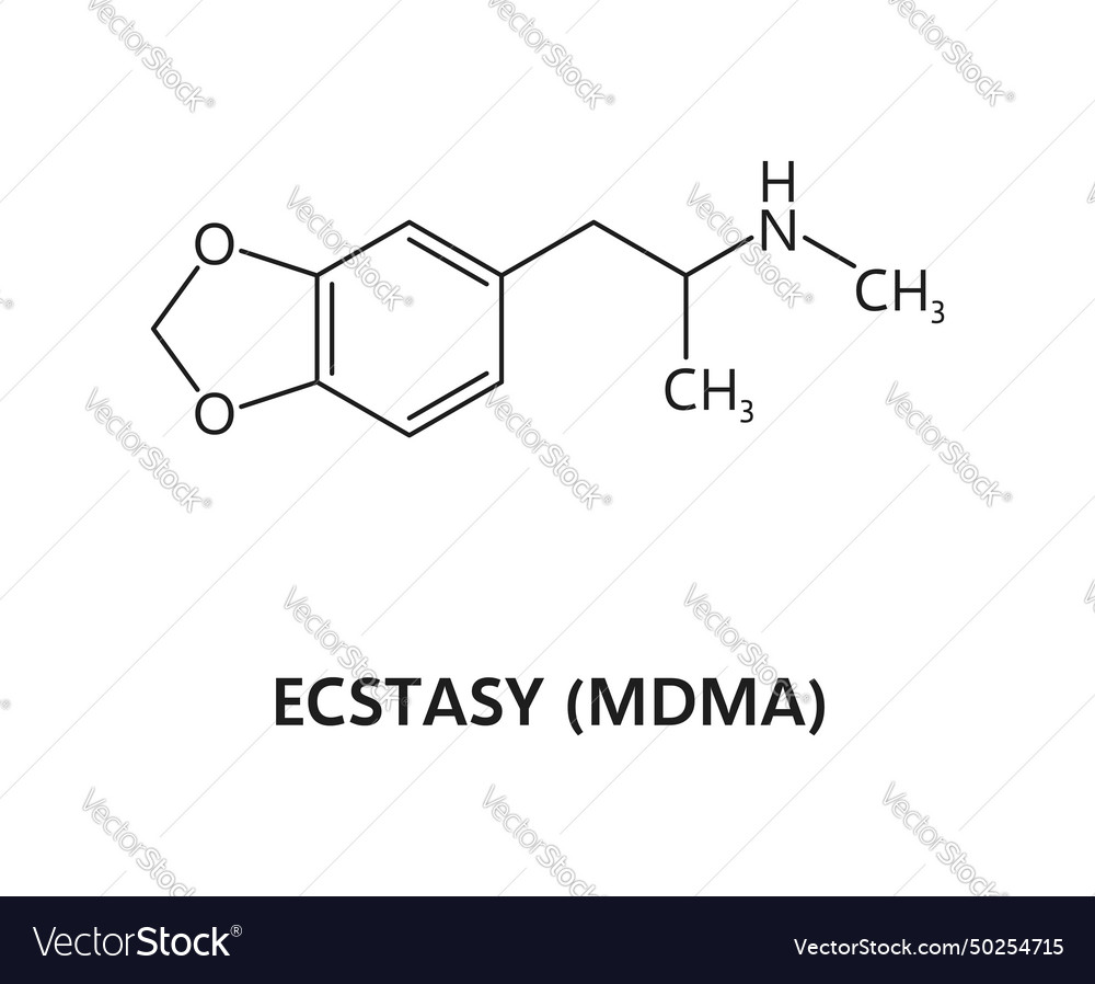 Drug molecule structure ecstasy mdma formula Vector Image