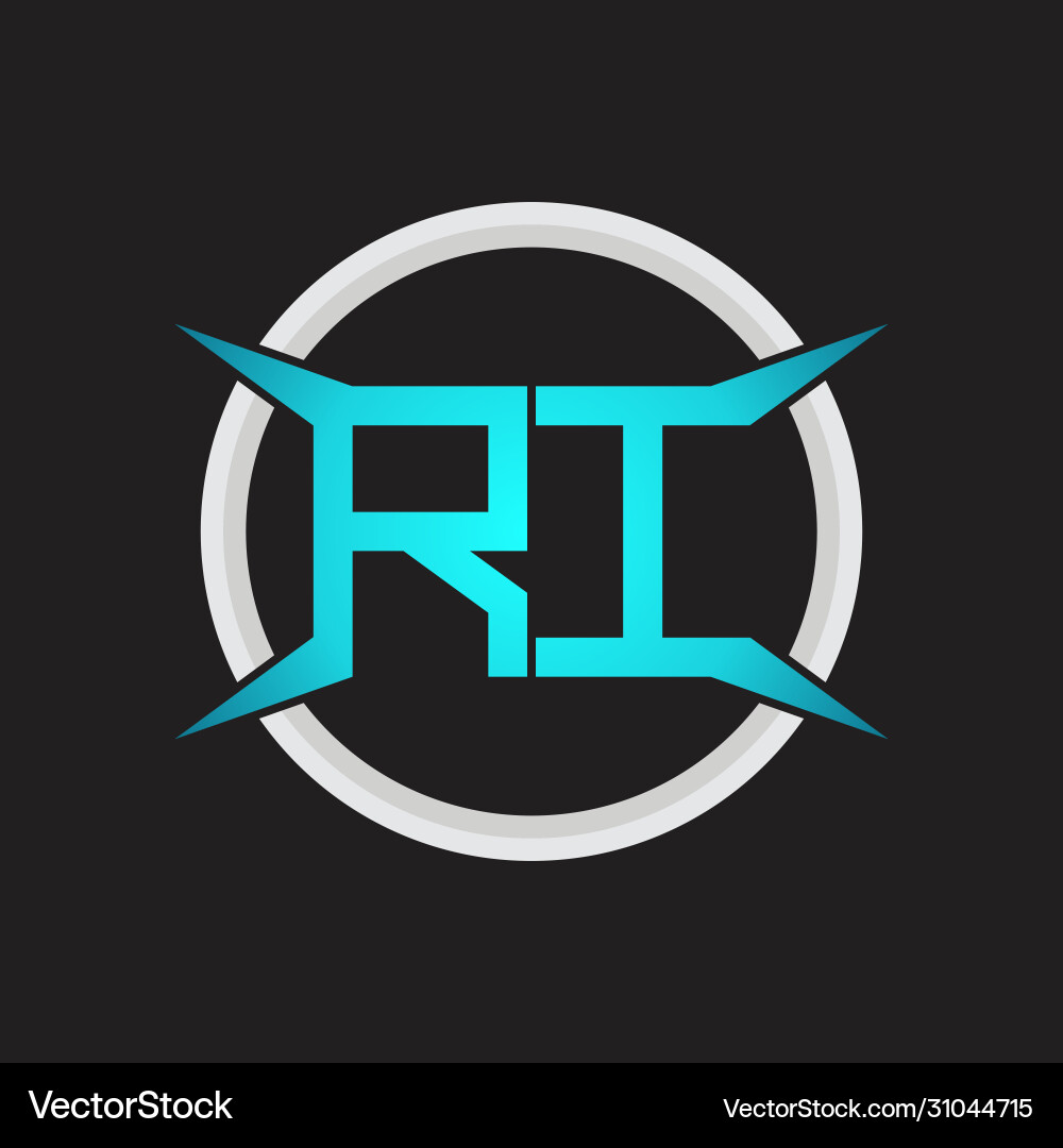 Ri logo monogram with circle and four taper shape Vector Image