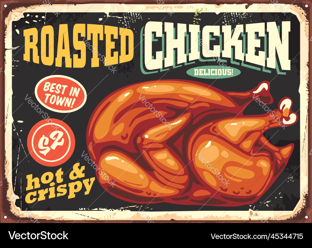 Roasted chicken vintage sign Royalty Free Vector Image