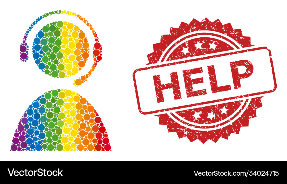 Rubber help stamp and spectrum call center Vector Image