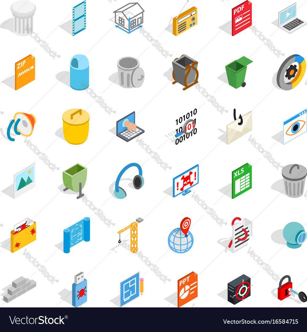 Working computer icons set isometric style Vector Image