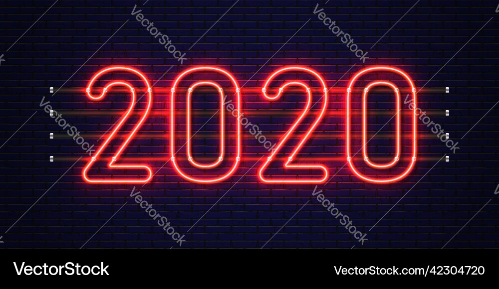 2020 neon text new year sign Royalty Free Vector Image