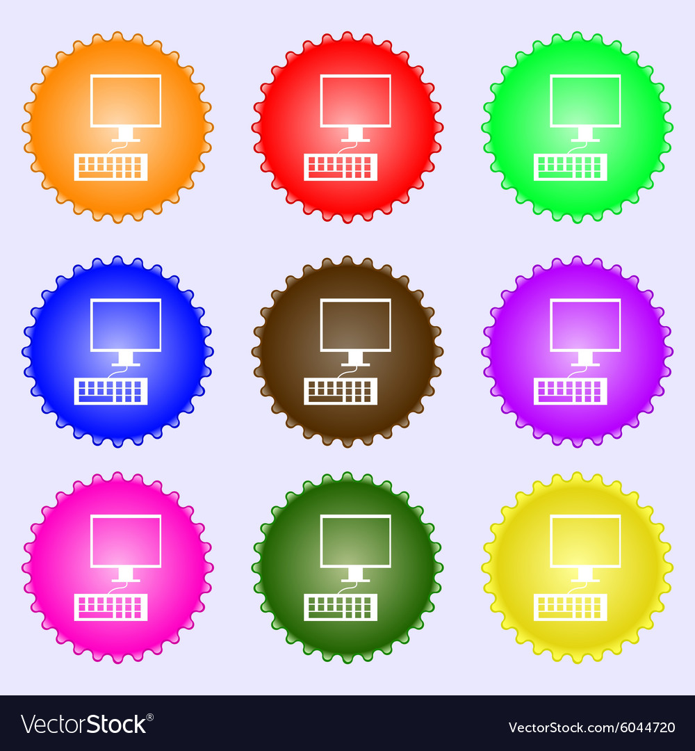 Computer Monitor And Keyboard Icon A Set Of Nine Vector Image