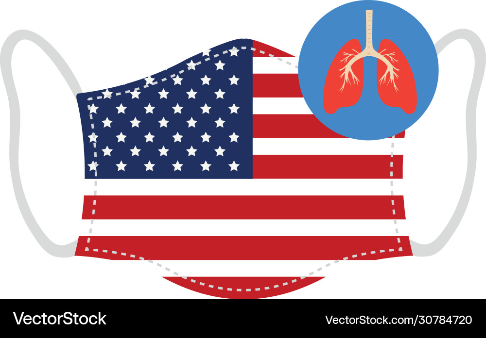 Face mask with flag usa and lungs Royalty Free Vector Image