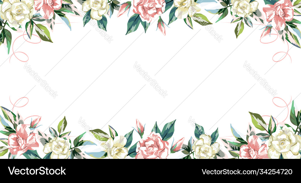 Floral frame rose flowers white background Vector Image