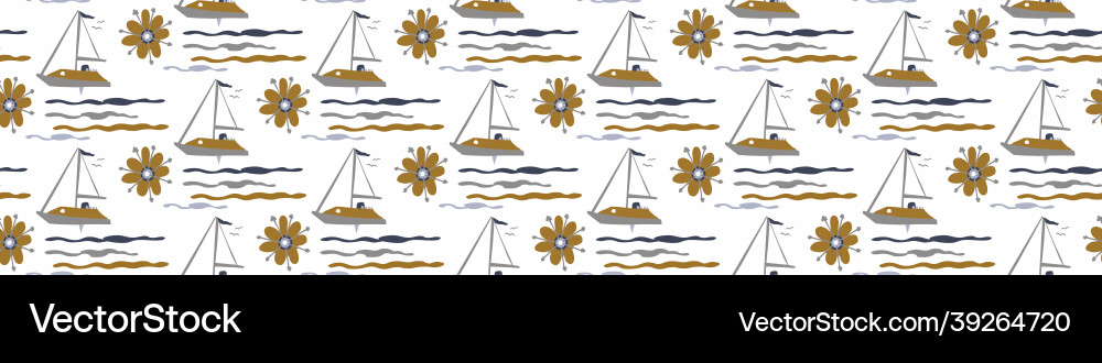 Masculine drawn boat doodle motif seamless pattern