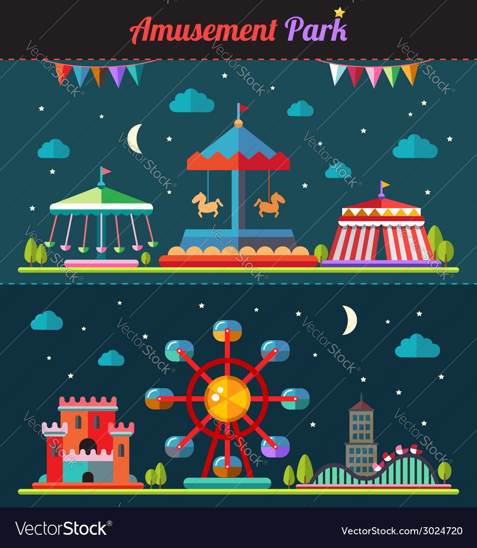 Set of flat design composition with amusement park