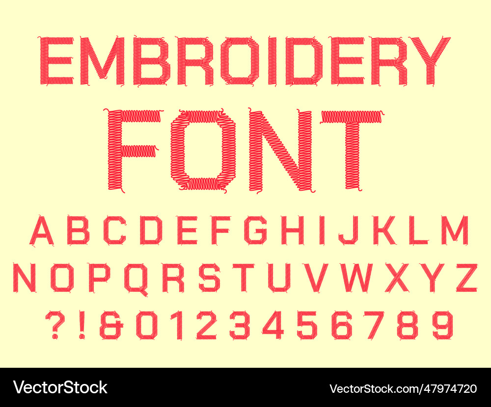 Sewing embroidery alphabet fabric embroidered Vector Image