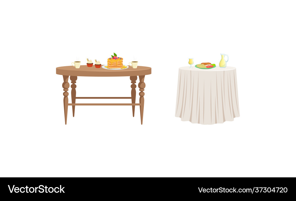 Tables with tasty dishes set served table Vector Image