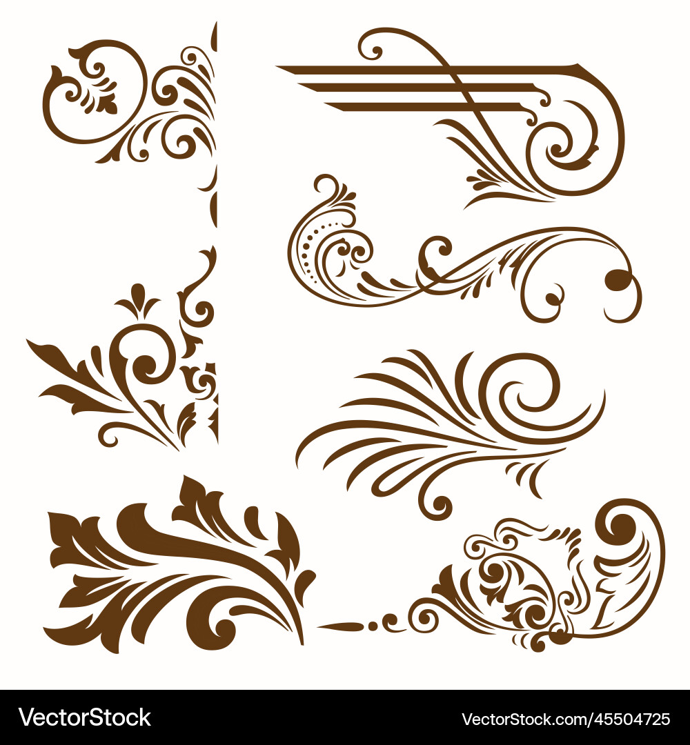 Brown swash ornamental collection Royalty Free Vector Image