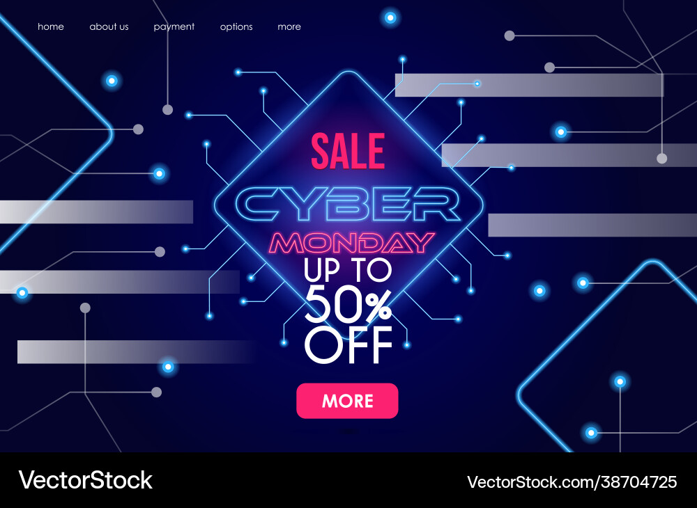 Cyber monday neon banner design with text Vector Image