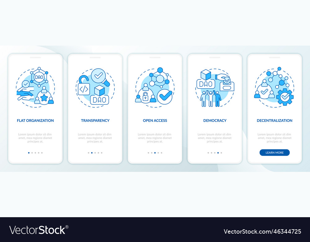 Dao Characteristics Blue Onboarding Mobile App Vector Image