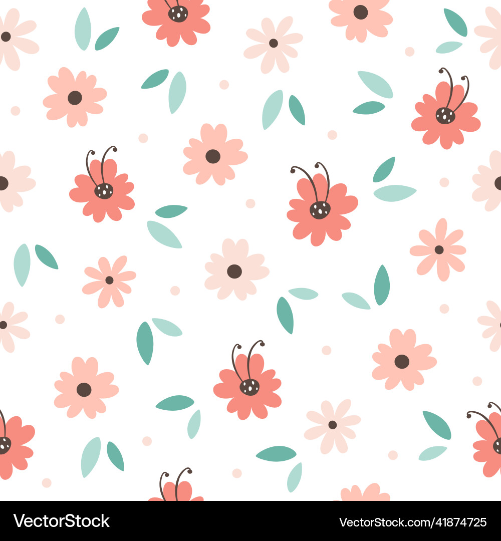Flowers and green leaves seamless pattern design Vector Image