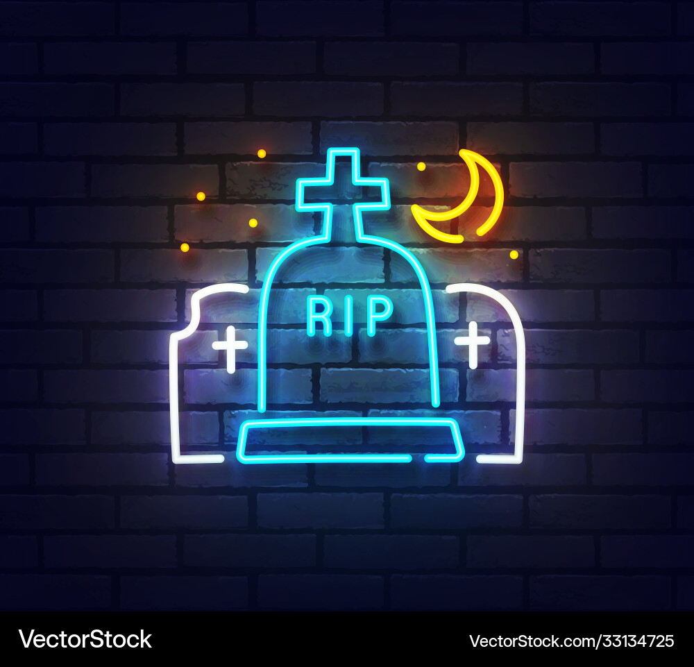 Grave neon sign glowing light signboard Royalty Free Vector