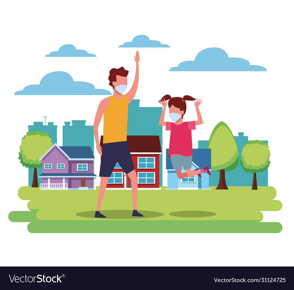 Little kids using face mask for covid19 Royalty Free Vector