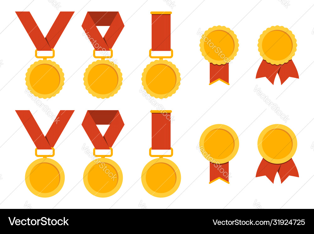 Medal set flat different medals with ribbon Vector Image